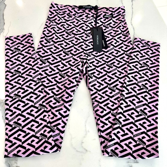 Versace | Pants & Jumpsuits | Versace La Greca Monogram Print Leggings ...